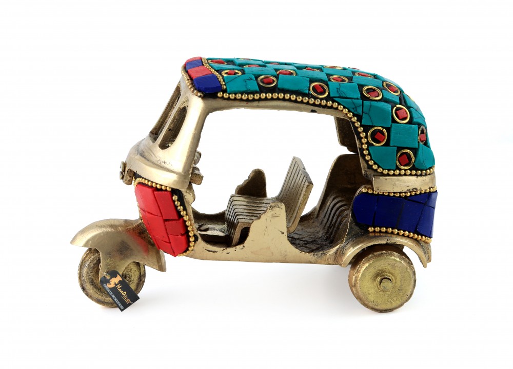 Vintage Auto Rickshaw Miniature Brass Decor Showpiece