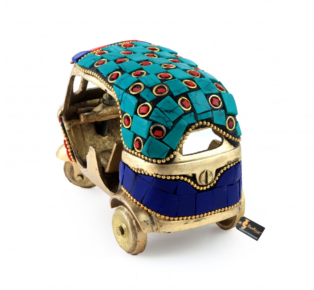 Vintage Auto Rickshaw Miniature Brass Decor Showpiece